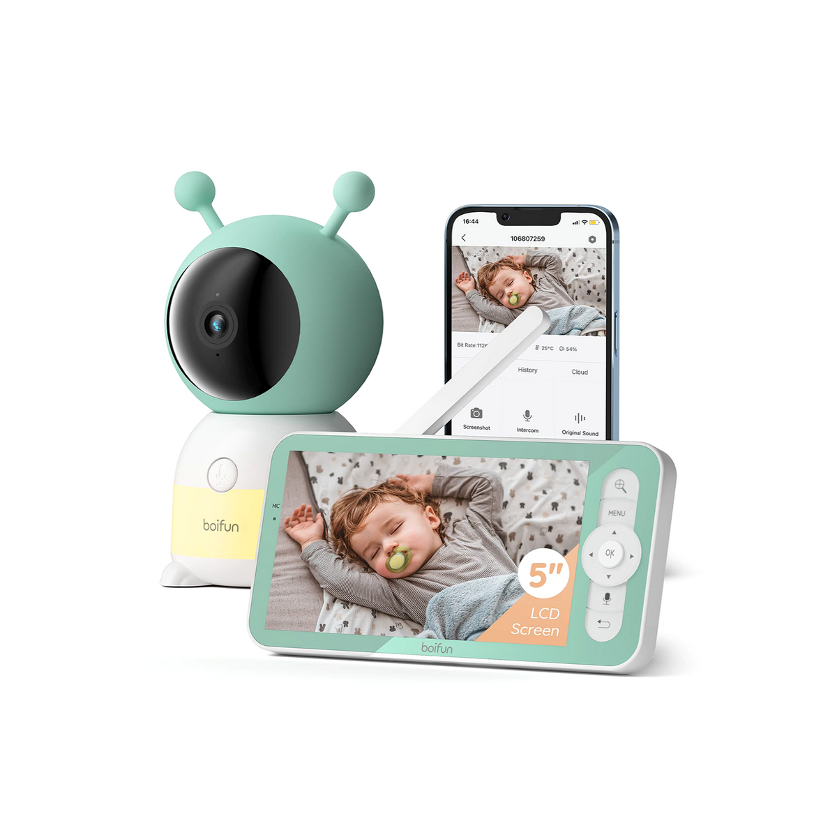 BOIFUN Video Baby Monitor with 2K Camera, App & 5" Screen, 360° PTZ ...