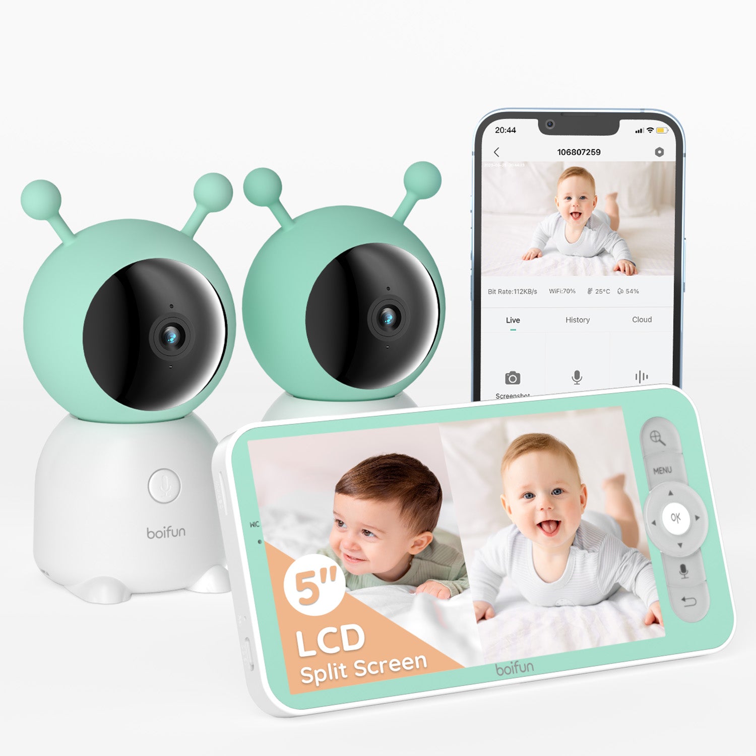 BOIFUN Baby Monitor 6T Support 2 Camera